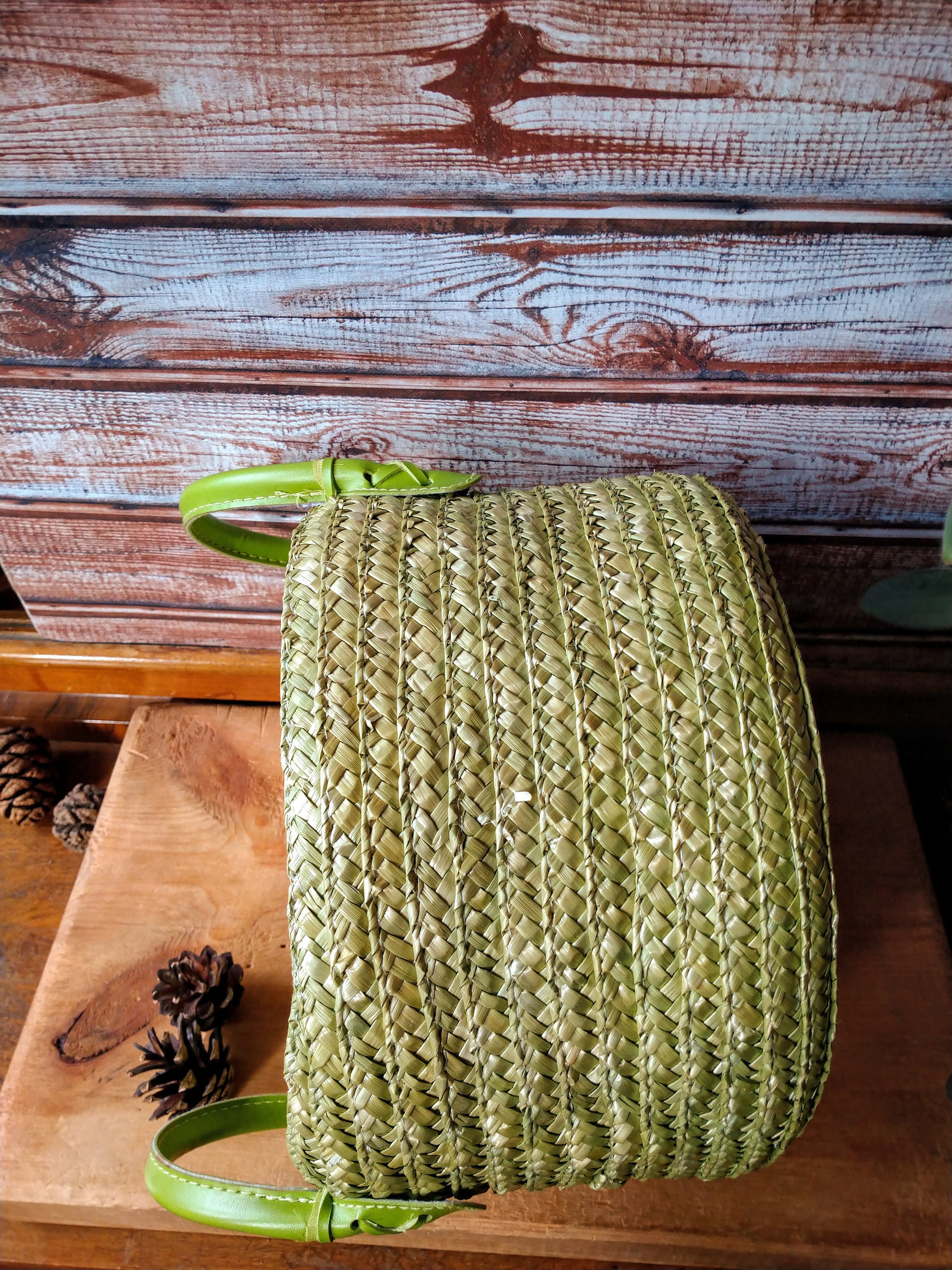 Vintage Oval Green Woven Basket With Fabric Liner and Handles - Etsy