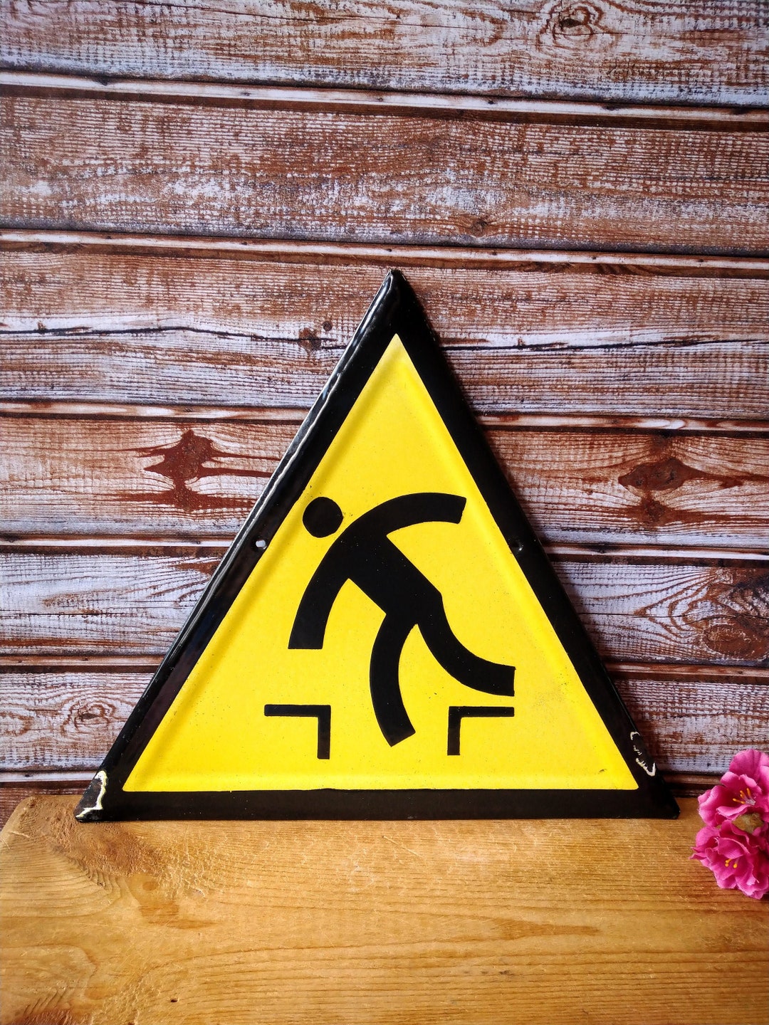 Vintage Yellow Enamel Fall Warning Sign: Triangular Industrial Decor - Etsy