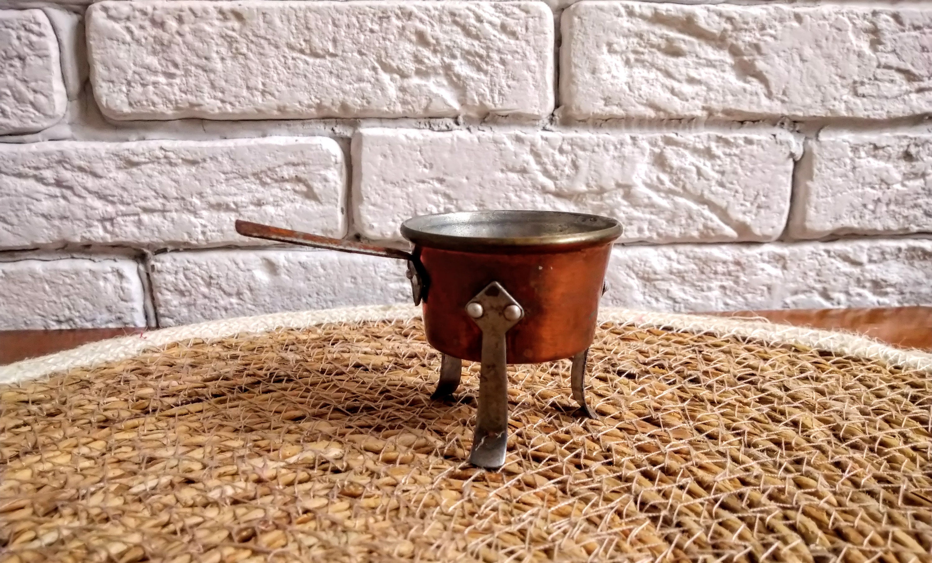 Vintage Copper Footed Miniature Pot With Handle, Kitchen Miniature ...