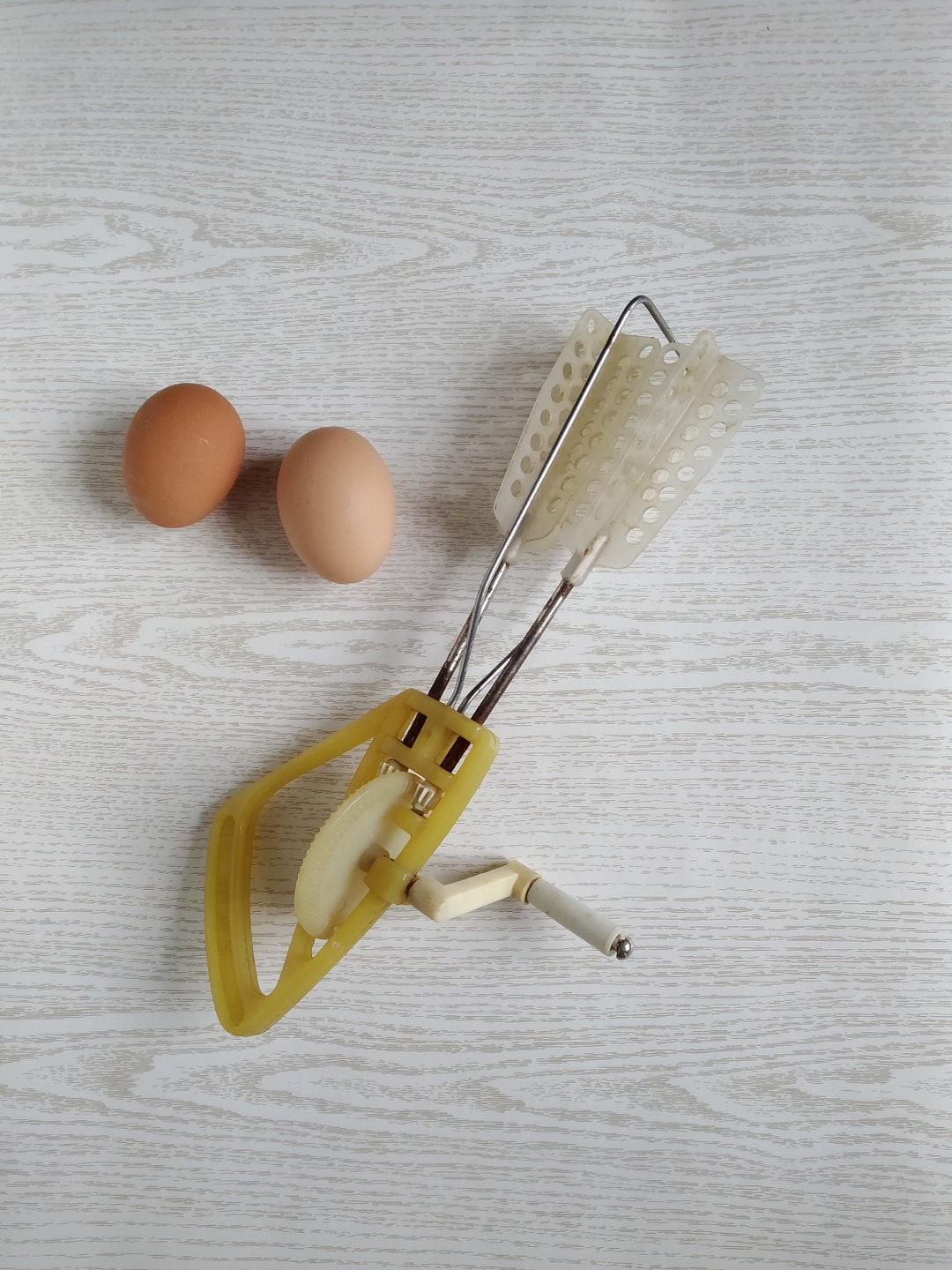 Vintage Rotary Hand Mixer: Yellow Retro Kitchen Egg Beater - Etsy