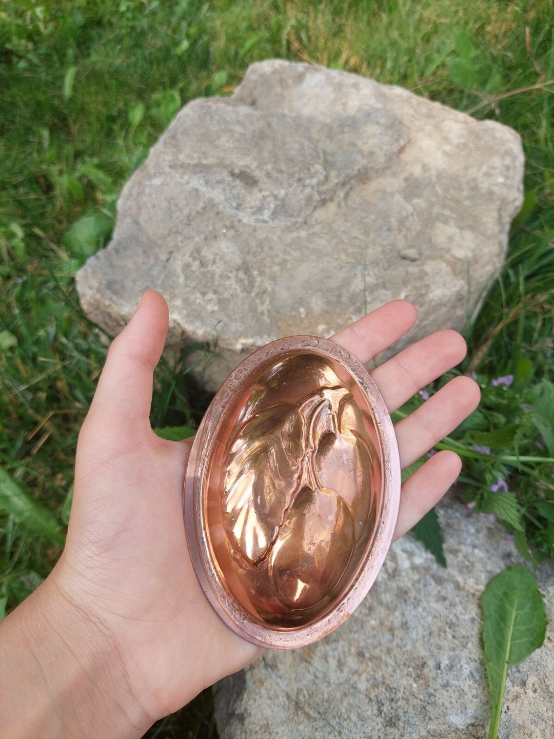 Vintage Very Small Oval Solid Copper Wall Mount Mold, Mold, Copper ...