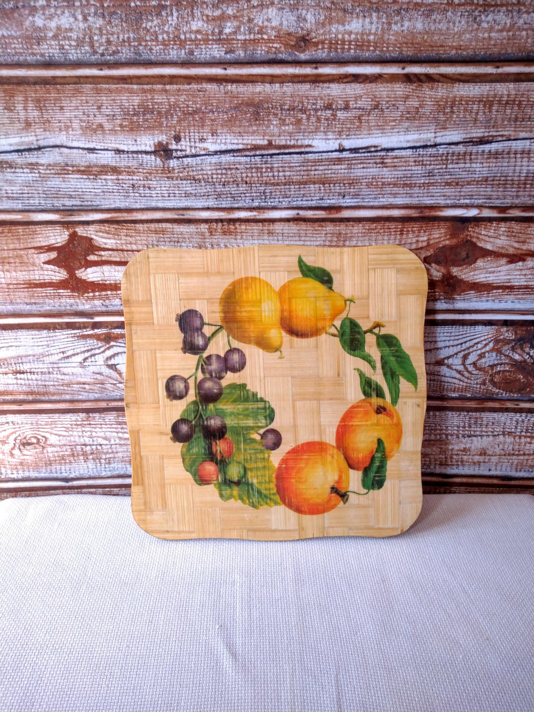 Vintage Wooden Trivet With Fruit Illustration, Trivet, Hot Pad, Summer ...
