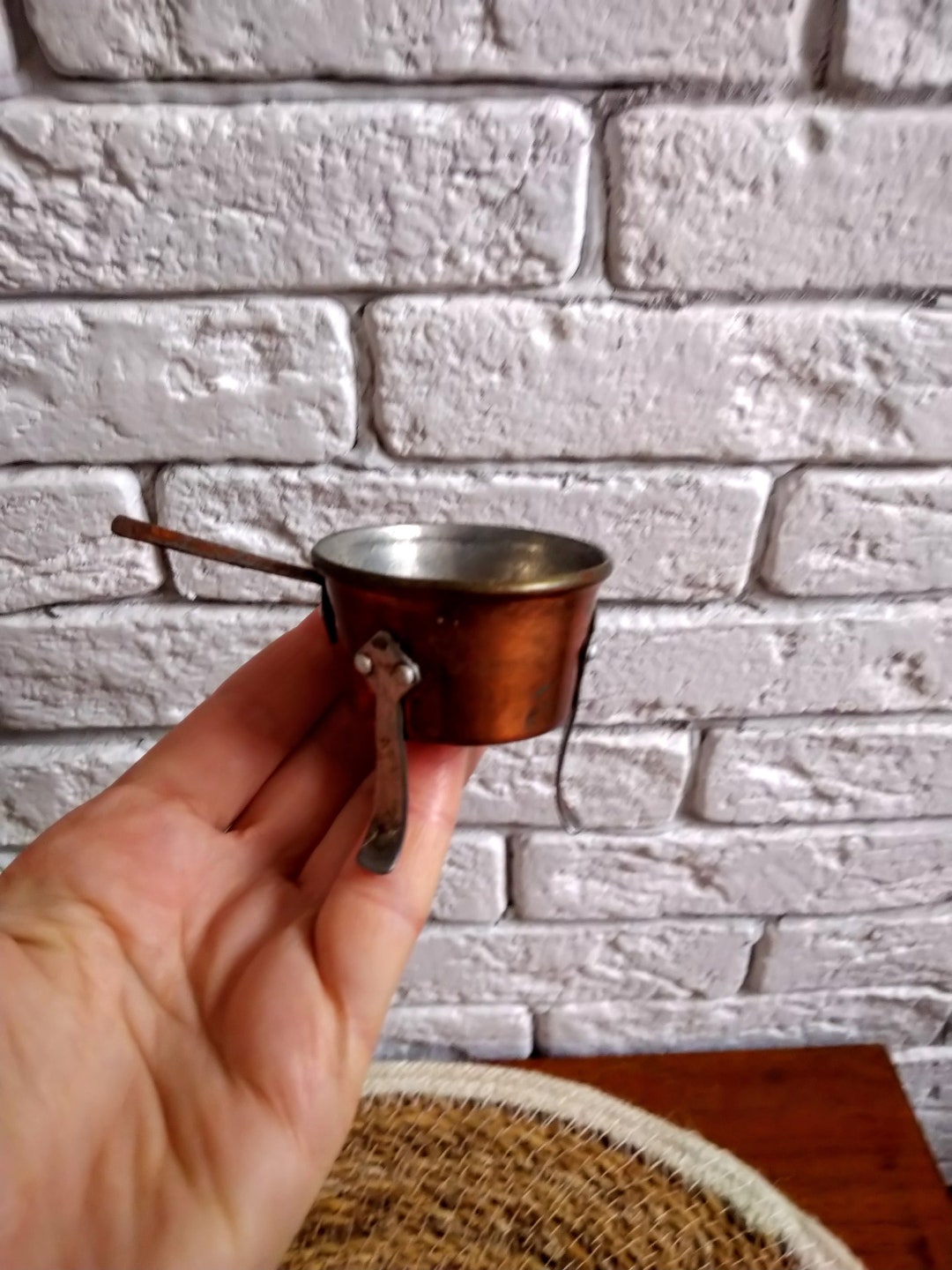 Vintage Copper Footed Miniature Pot With Handle, Kitchen Miniature ...