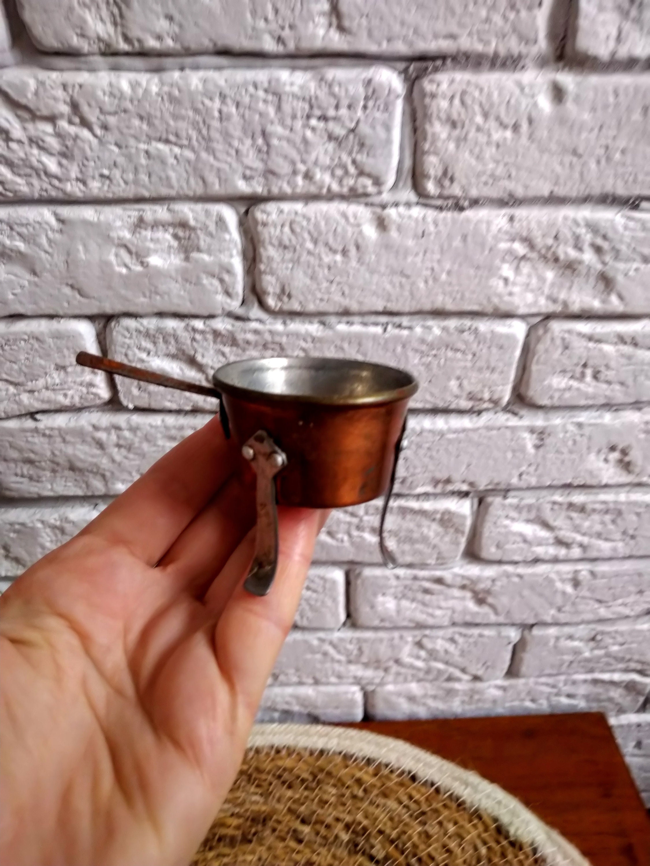 Vintage Copper Footed Miniature Pot With Handle, Kitchen Miniature ...
