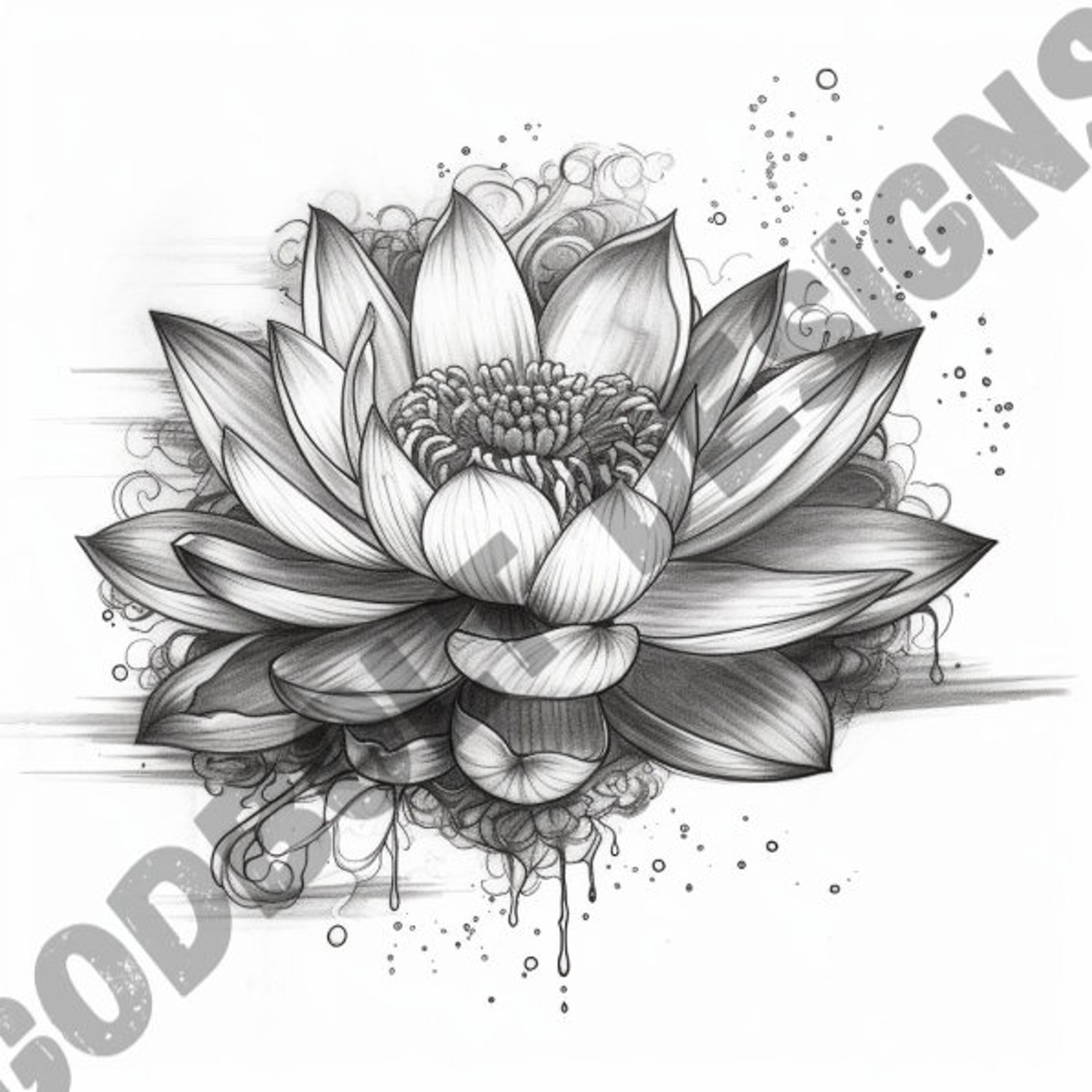 Lotus Flower Tattoo Design Pack | 4 PSD and PNG Files | Symbol of ...