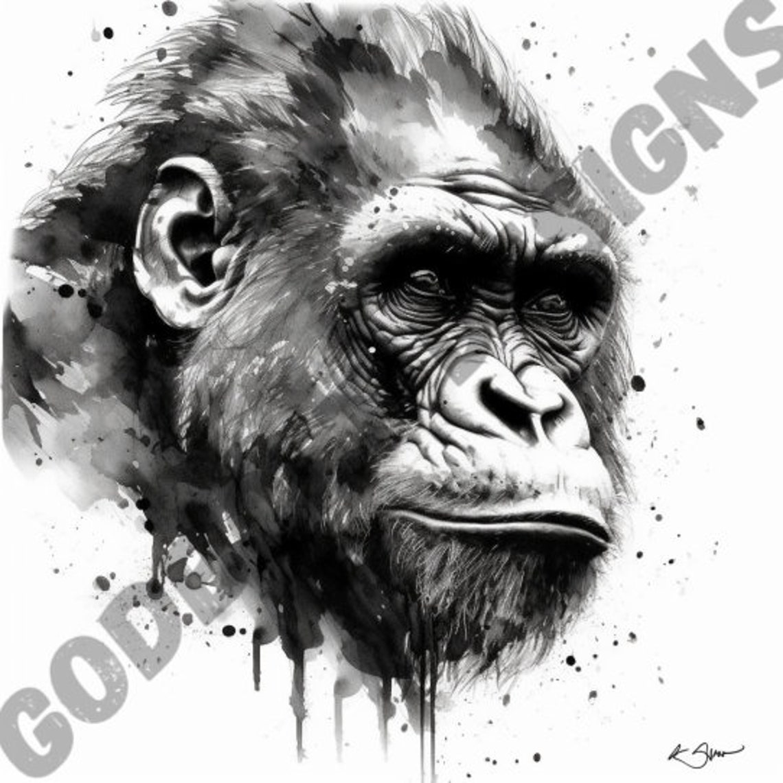 Gorilla Tattoo Design Pack | 4 PSD and PNG Files | Perfect for Artists and Wildlife Enthusiasts ...