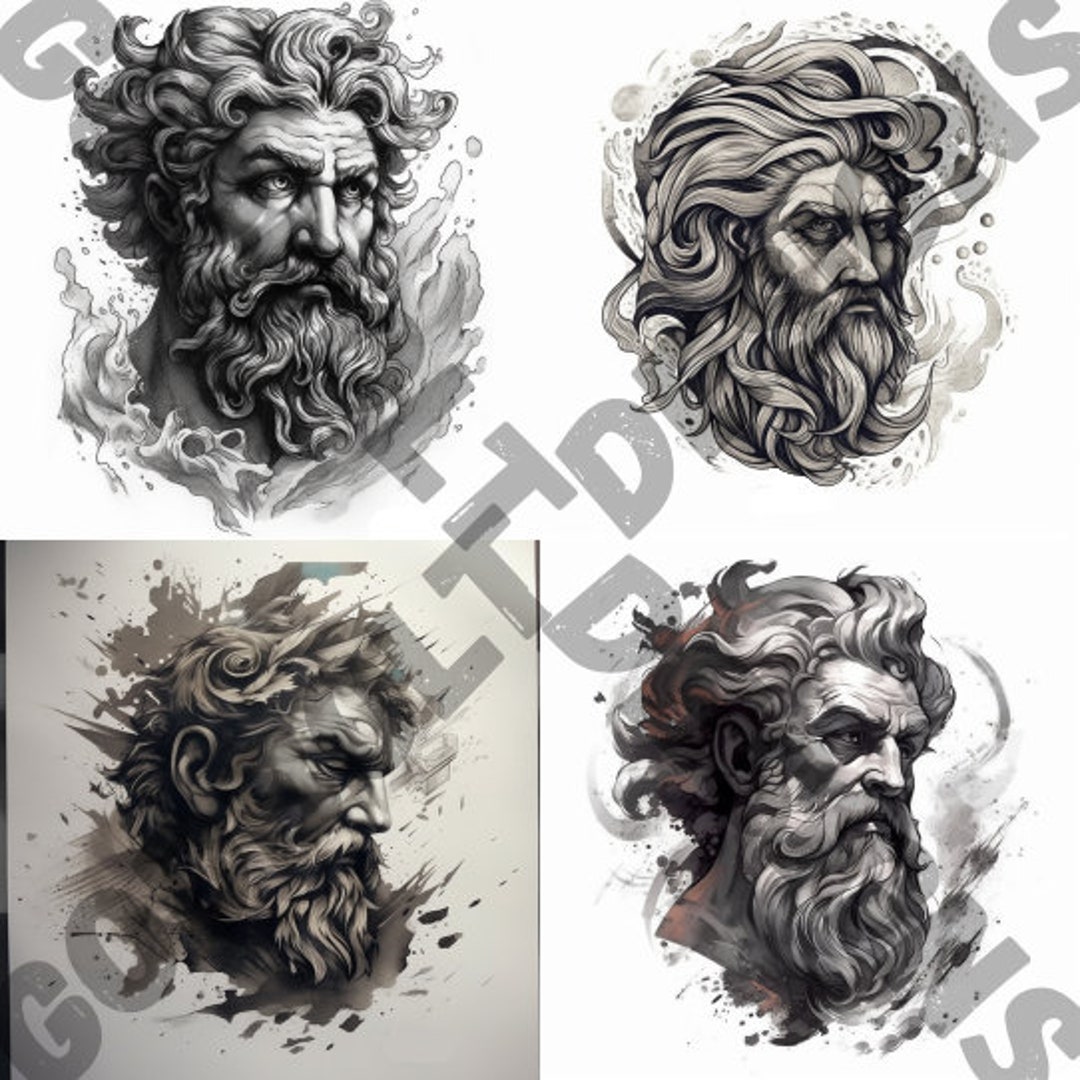 Zeus Tattoo Design Pack | 4 PSD and PNG Files | Perfect for Artists and ...