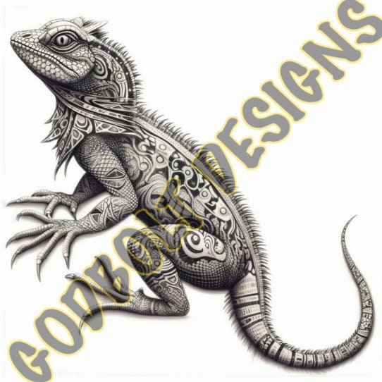 Lizard Tattoo Design Pack | 4 PSD and PNG Files | Perfect for Artists ...