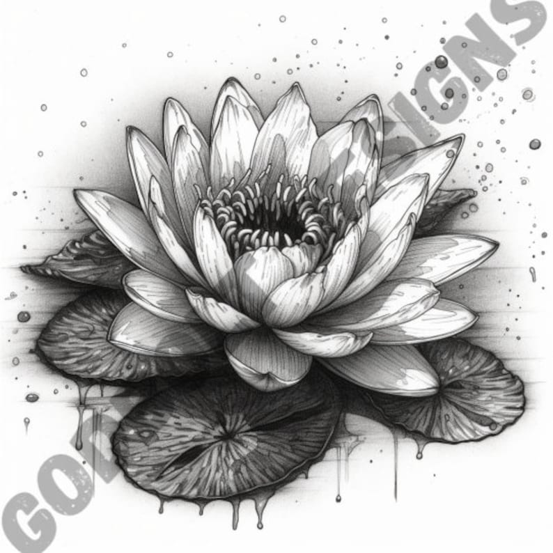 Water Lily Tattoo Design Pack | 4 PSD and PNG Files | Perfect for ...