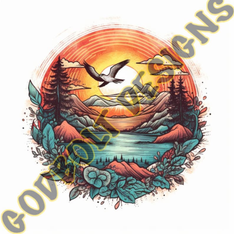 Sunrise Tattoo Design Pack | 4 PSD and PNG Files | Perfect for Artists ...