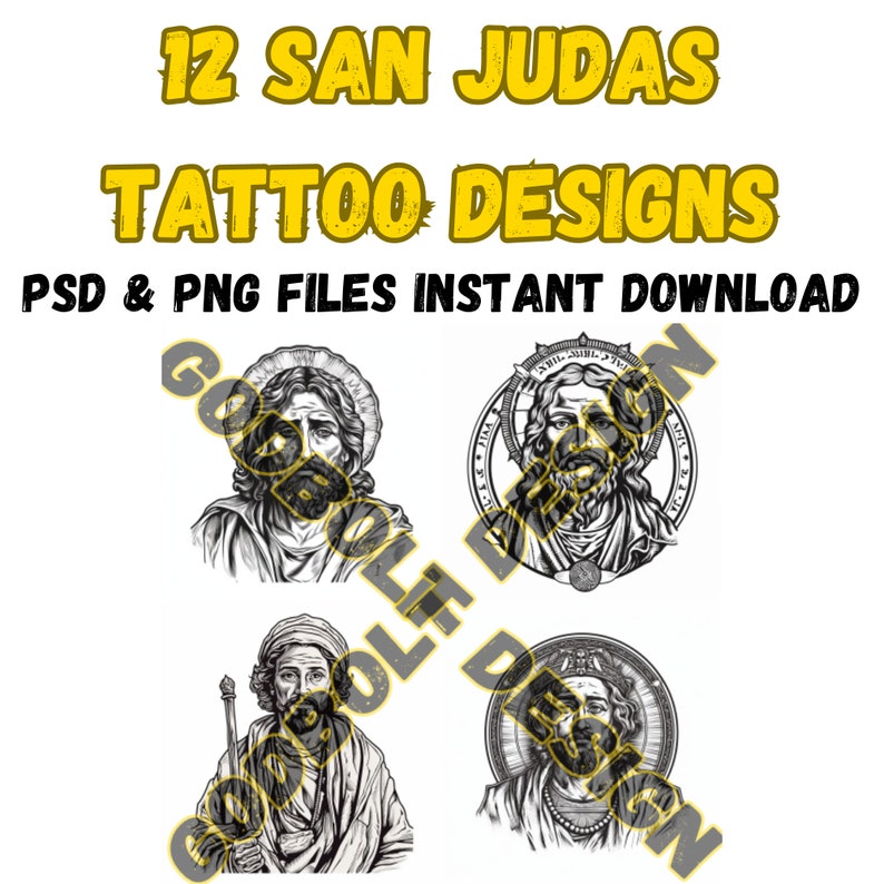 Sacred San Judas Tattoo Design Pack | 12 PSD PNG Files | Perfect for ...