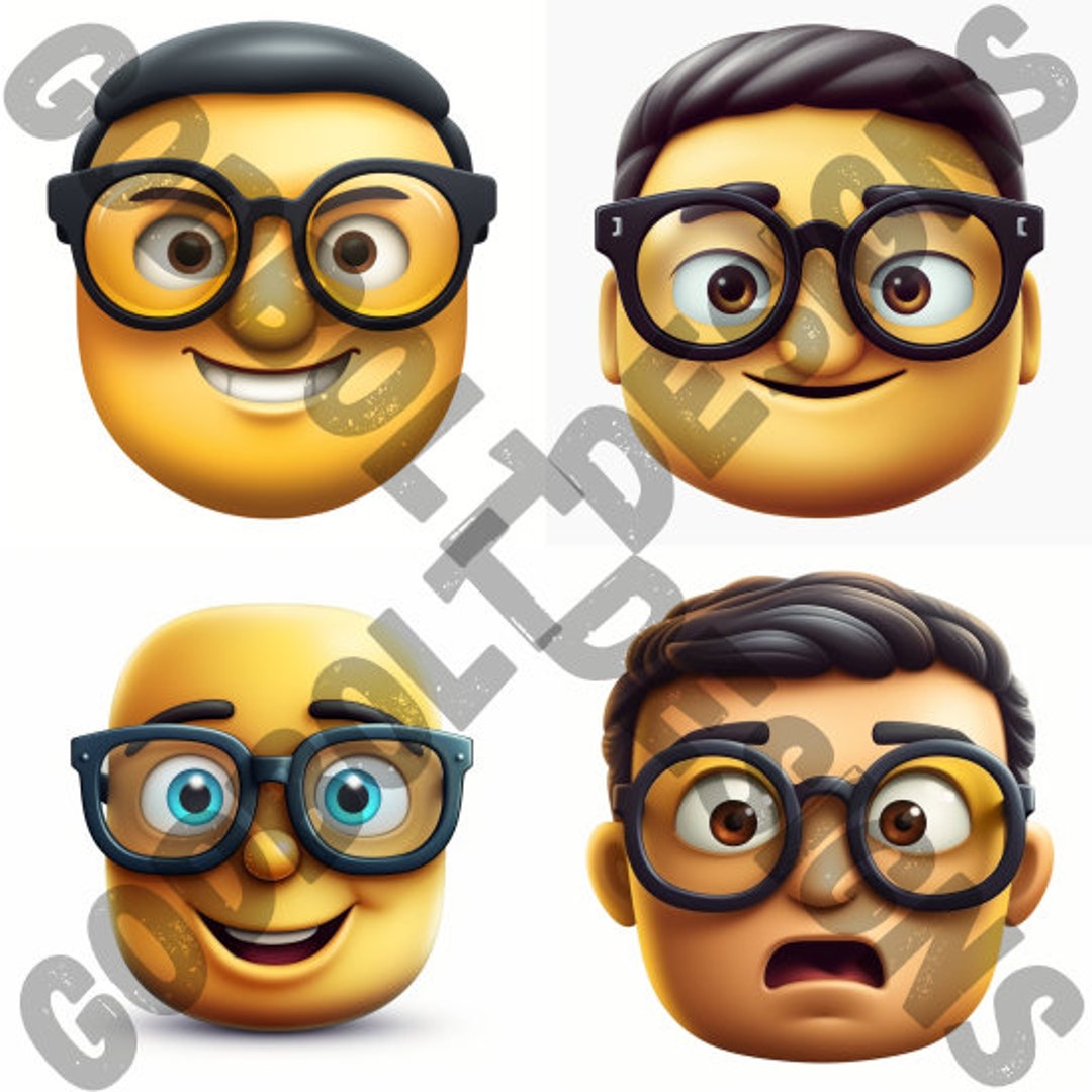 Nerd Emoji Design Pack | 4 PSD and PNG Files | Perfect for Online and ...
