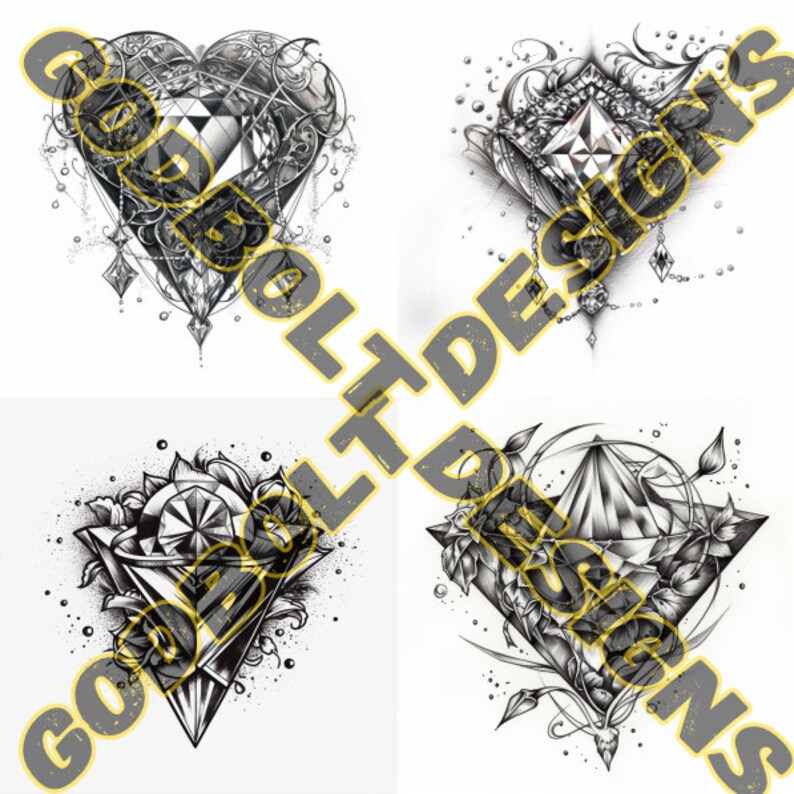 Diamond Tattoo Design Pack | 4 PSD and PNG Files | Perfect for Artists ...
