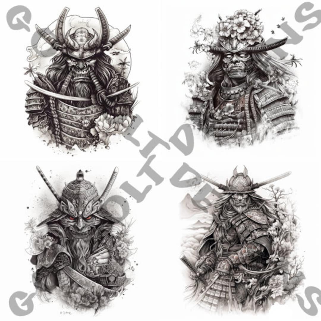 Samurai Tattoo Design Pack | 4 PSD and PNG Files | Perfect for Artists ...