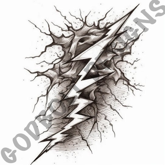 Lightning Bolt Tattoo Design Pack | 4 PSD and PNG Files | Perfect for ...