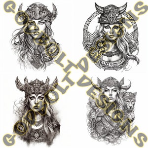 Viking Women Tattoo Design | 4 PSD and PNG Files | Perfect for Artists ...