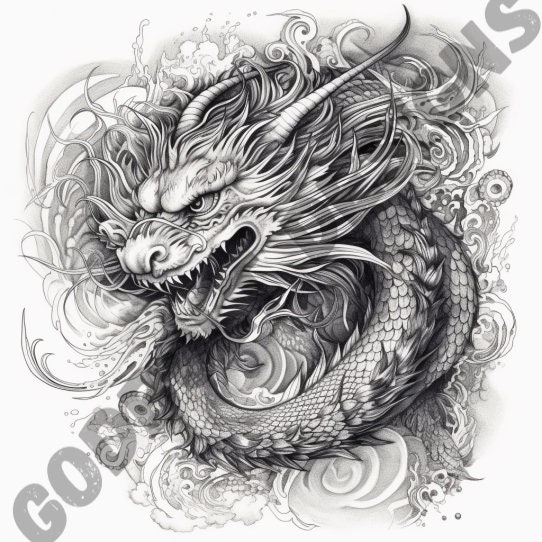 Chinese Dragon Tattoo Design Pack | 4 PSD and PNG Files | Perfect for ...