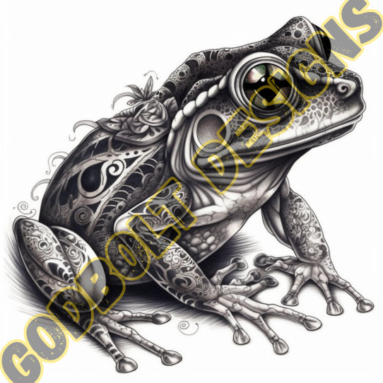 Frog Tattoo Design Pack | 4 PSD and PNG Files | Perfect for Artists and ...