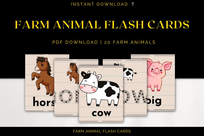 Pre-school Cards | 20 Farm Animal Flash Cards | Educational Material ...