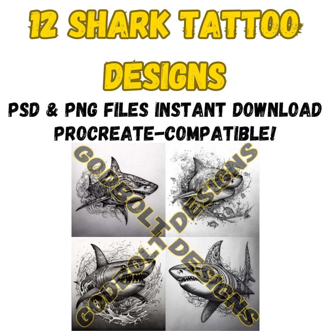 Shark Tattoo Design | 12 PSD and PNG Files | Perfect for Artists and ...