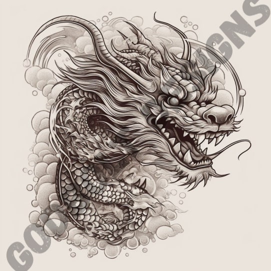 Chinese Dragon Tattoo Design Pack | 4 PSD and PNG Files | Perfect for ...