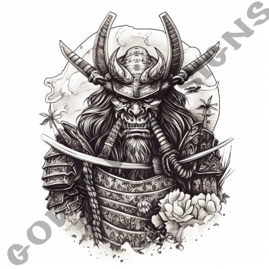 Samurai Tattoo Design Pack | 4 PSD and PNG Files | Perfect for Artists ...