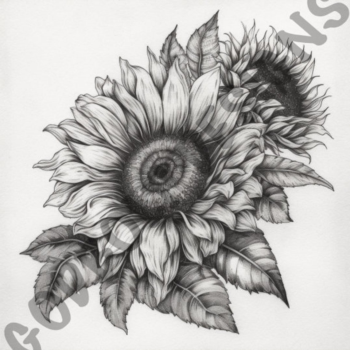 Sunflower Tattoo Design Pack | 4 PSD and PNG Files | Radiant and ...