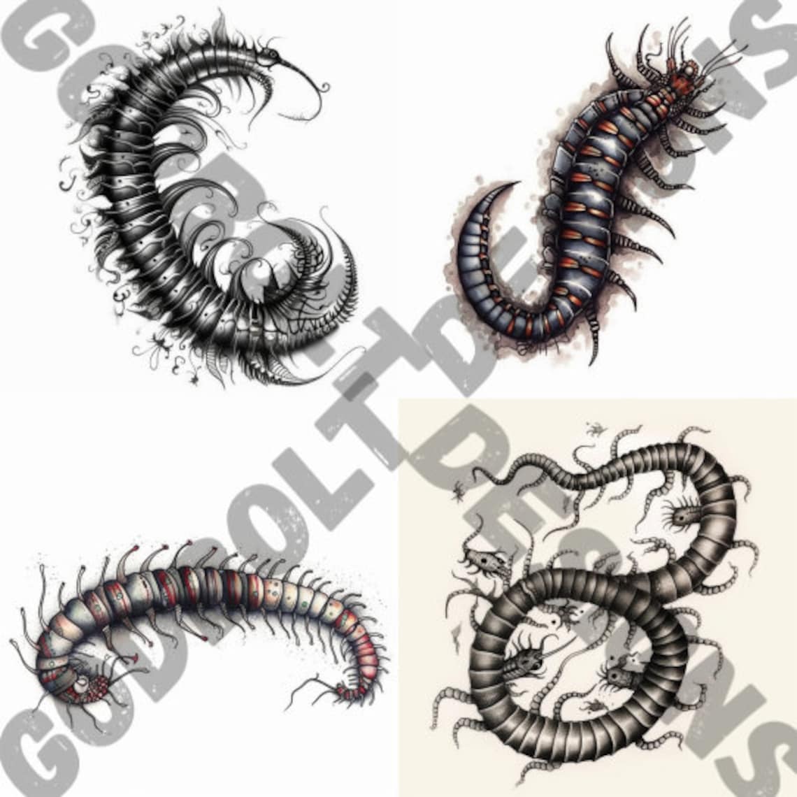 Centipede Tattoo Design Pack | 4 PSD and PNG Files | Perfect for ...