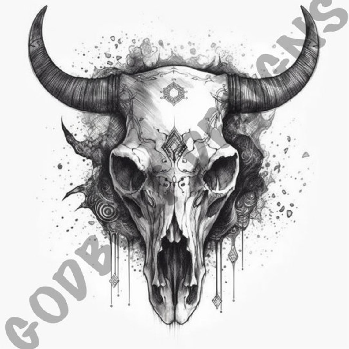 Cow Skull Tattoo Design Pack | 4 PSD and PNG Files | Perfect for ...