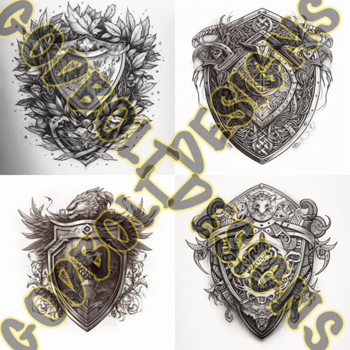 Shield Tattoo Design Pack | 4 PSD and PNG Files | Perfect for Artists ...