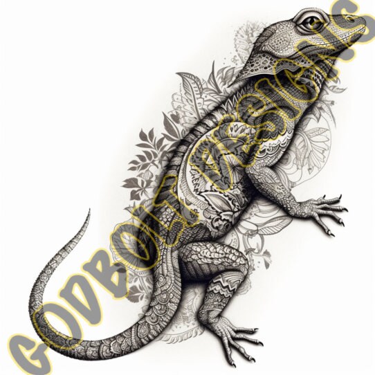 Lizard Tattoo Design Pack | 4 PSD and PNG Files | Perfect for Artists ...