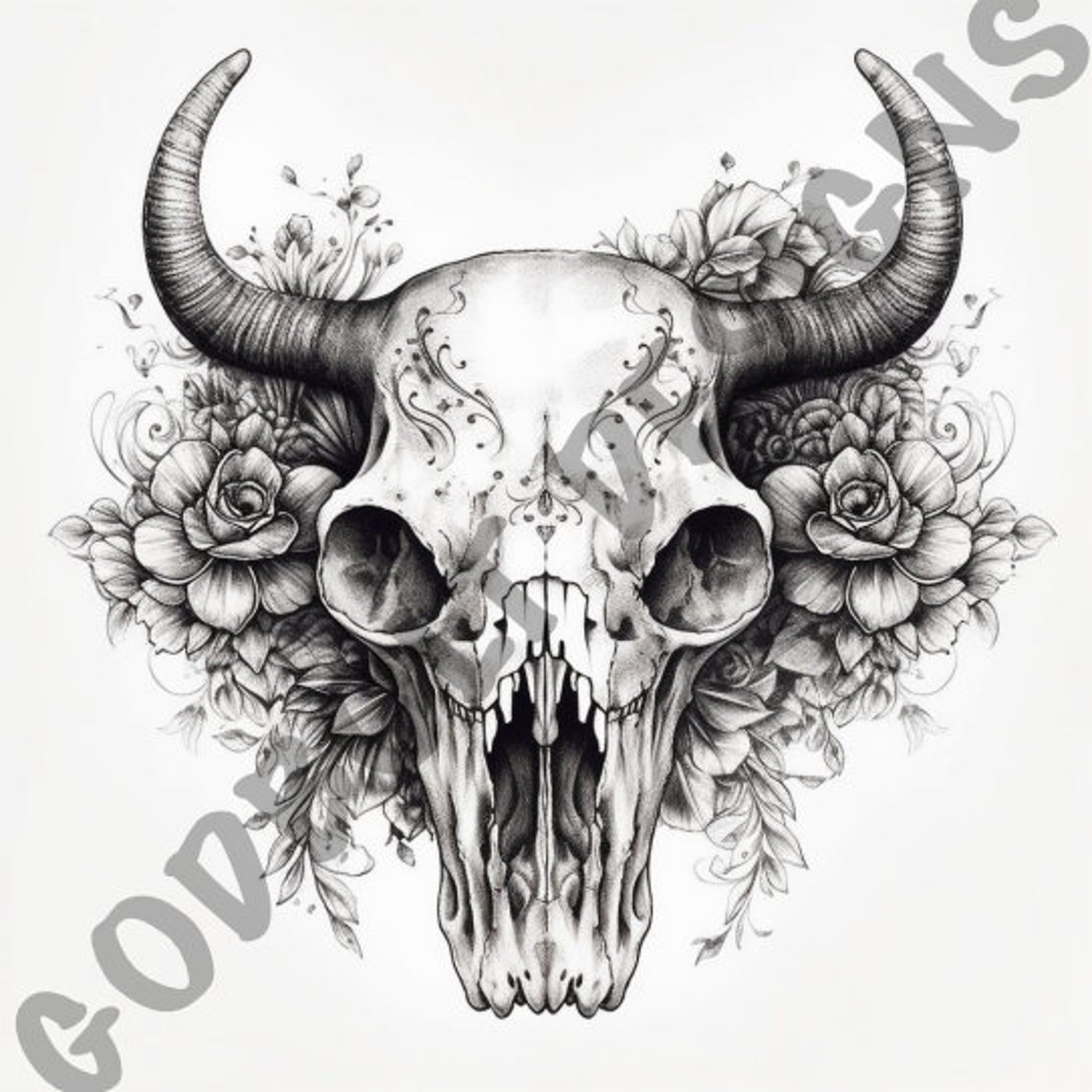 Cow Skull Tattoo Design Pack | 4 PSD and PNG Files | Perfect for ...