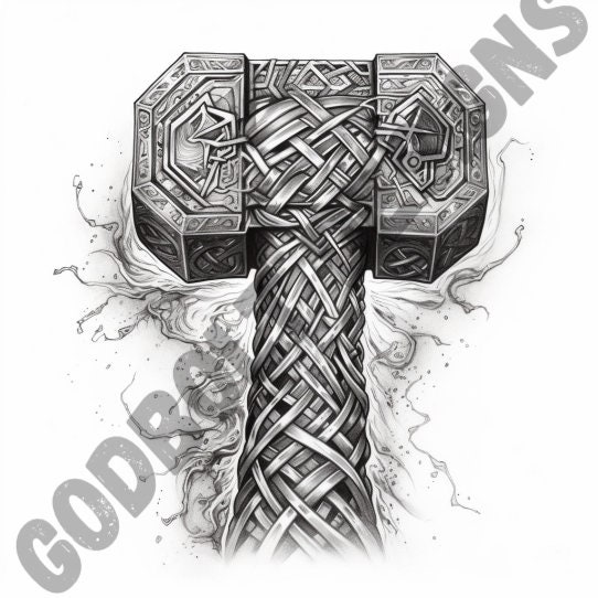 Thor's Hammer Tattoo Design Pack | 4 PSD and PNG Files | Perfect for ...