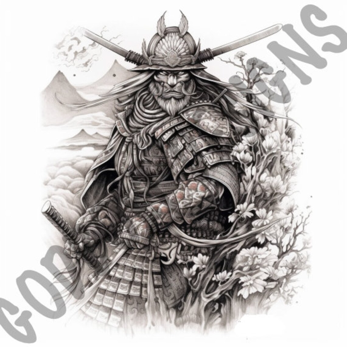 Samurai Tattoo Design Pack | 4 PSD and PNG Files | Perfect for Artists ...