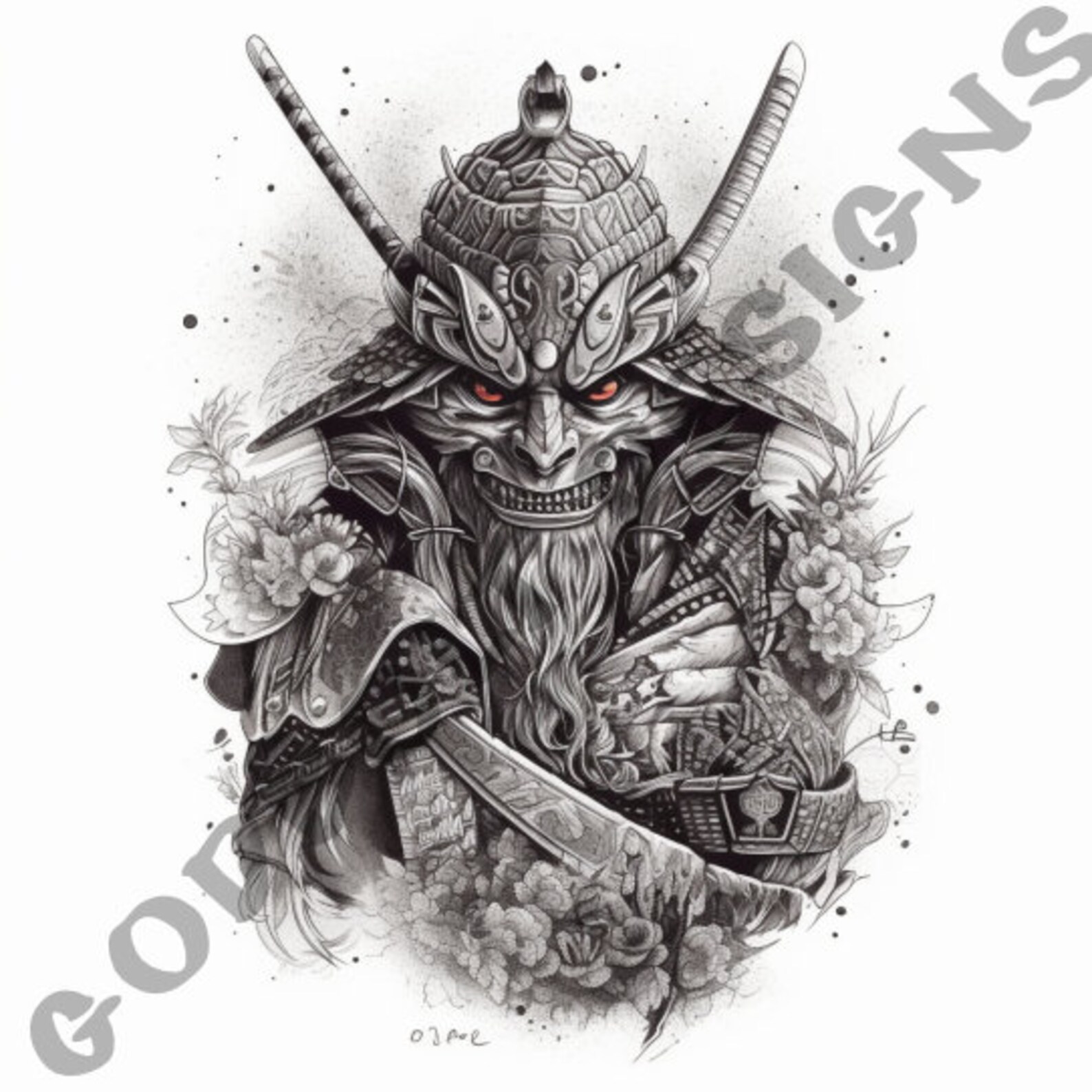 Samurai Tattoo Design Pack | 4 PSD and PNG Files | Perfect for Artists ...