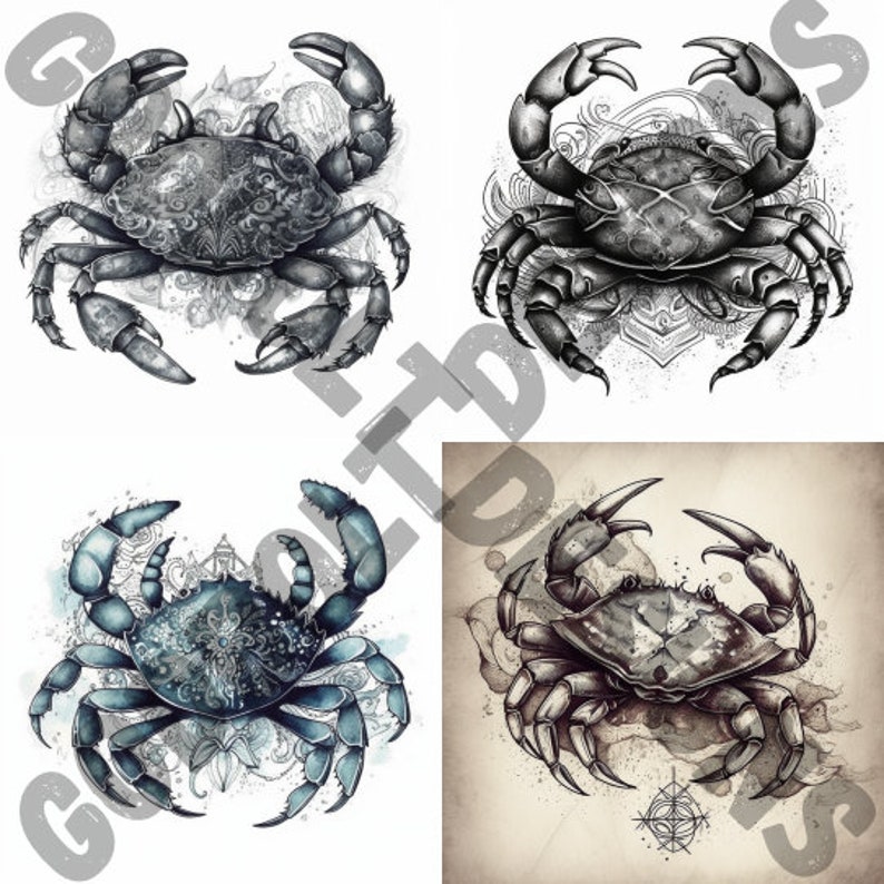 Crab Tattoo Design Pack | 4 PSD and PNG Files | Perfect for Artists and ...