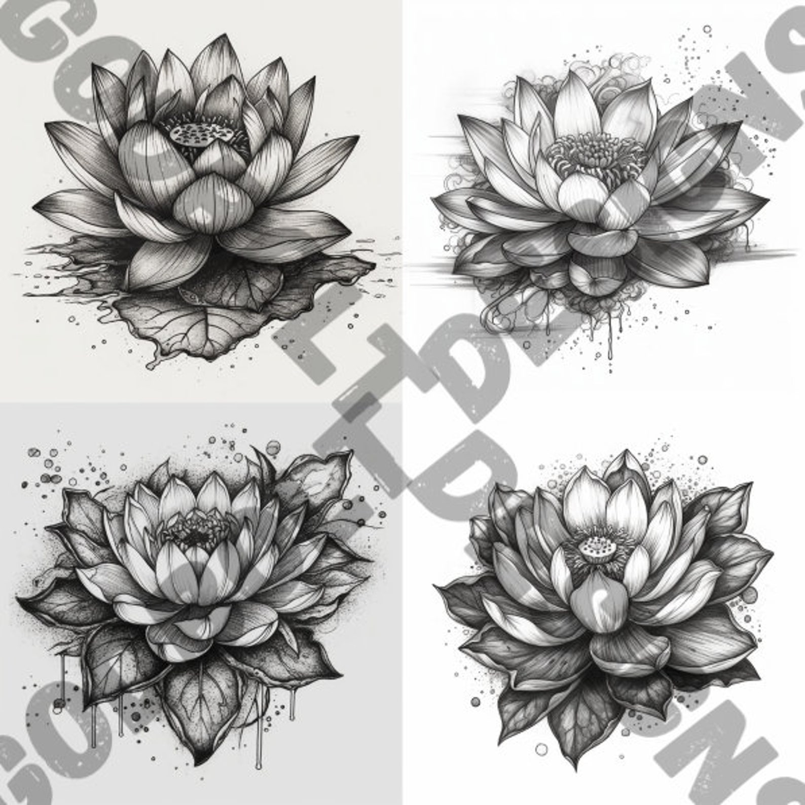 Lotus Flower Tattoo Design Pack | 4 PSD and PNG Files | Symbol of ...