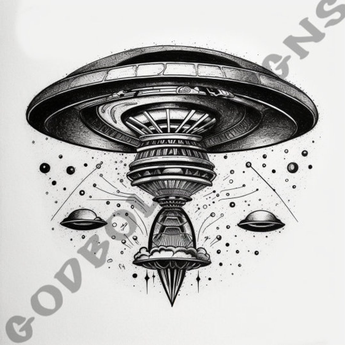 UFO Tattoo Design Pack | 4 PSD and PNG Files | Perfect for Artists and ...