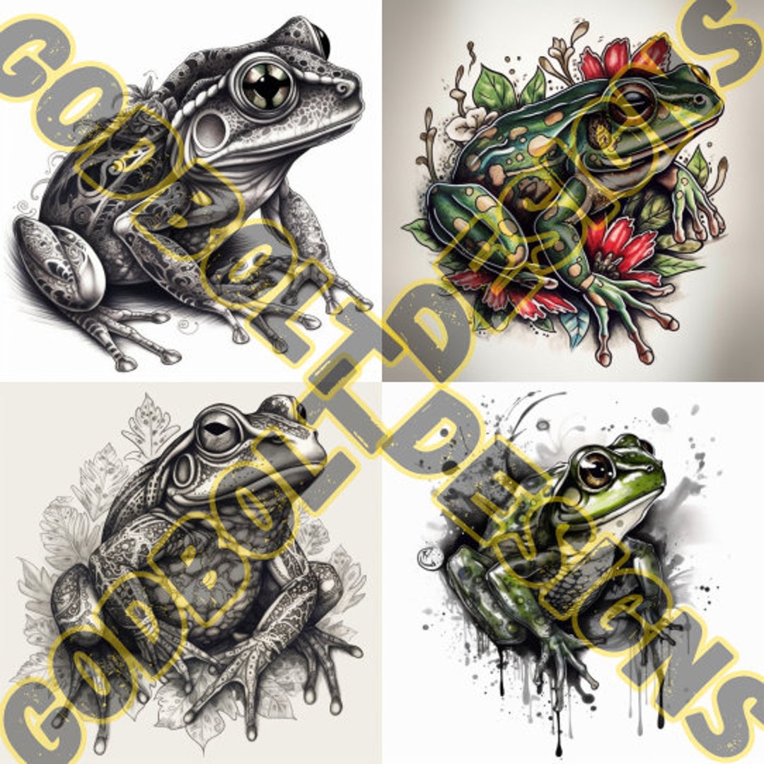 Frog Tattoo Design Pack | 4 PSD and PNG Files | Perfect for Artists and ...