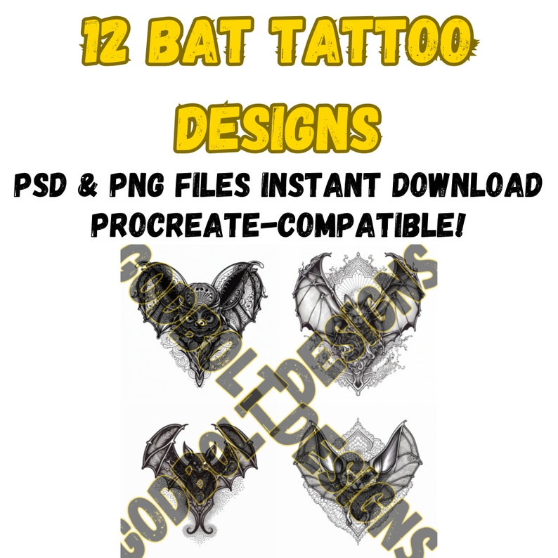 Captivating Bat Tattoo Design Pack | 12 PSD and PNG Files | Perfect for ...