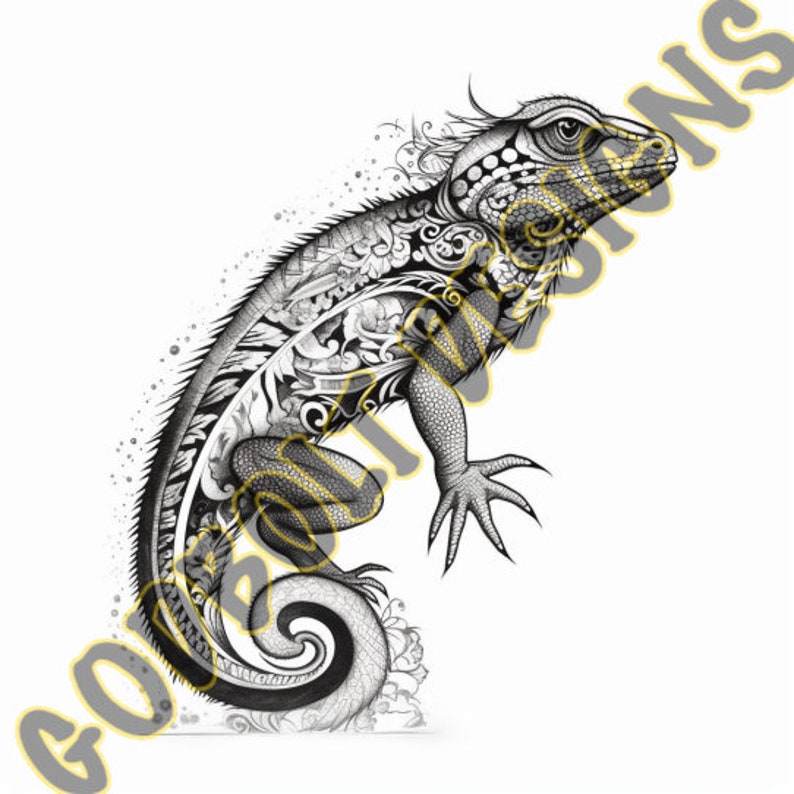 Lizard Tattoo Design Pack | 4 PSD and PNG Files | Perfect for Artists ...