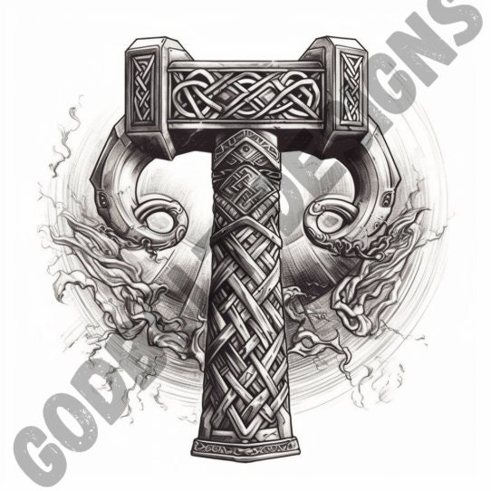 Thor's Hammer Tattoo Design Pack | 4 PSD and PNG Files | Perfect for ...