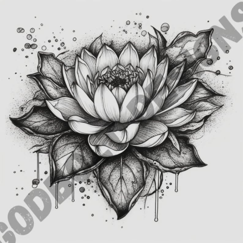 Lotus Flower Tattoo Design Pack | 4 PSD and PNG Files | Symbol of ...