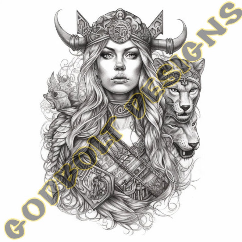 Viking Women Tattoo Design | 4 PSD and PNG Files | Perfect for Artists ...