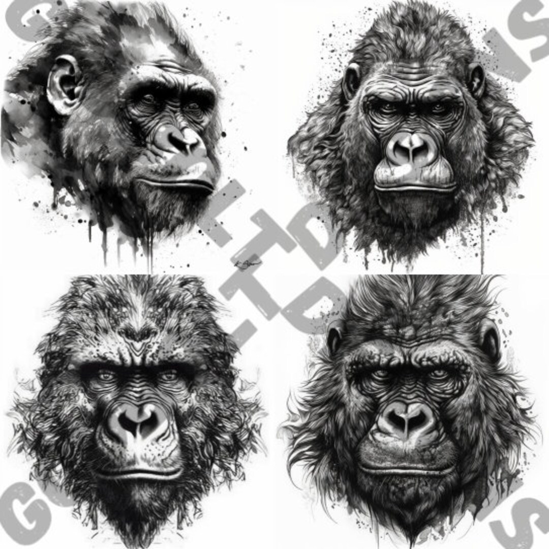 Gorilla Tattoo Design Pack | 4 PSD and PNG Files | Perfect for Artists and Wildlife Enthusiasts ...