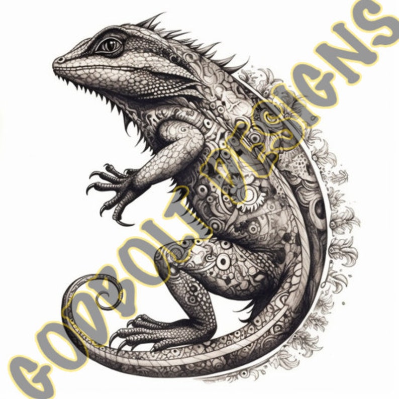 Lizard Tattoo Design Pack | 4 PSD and PNG Files | Perfect for Artists ...