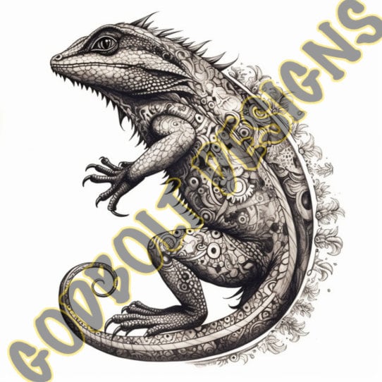 Lizard Tattoo Design Pack | 4 PSD and PNG Files | Perfect for Artists ...
