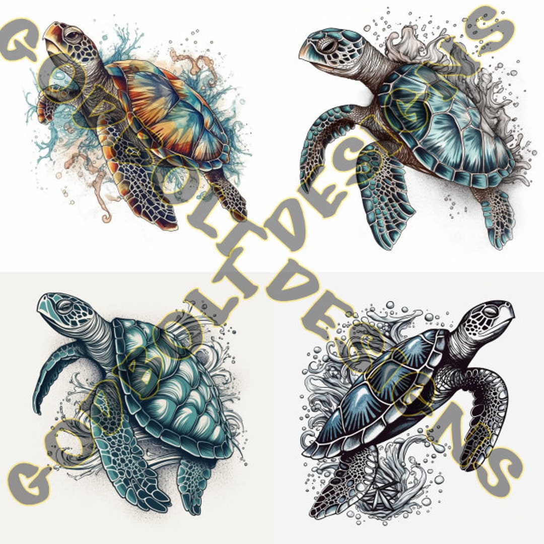 Sea Turtle Tattoo Design Pack | 4 PSD and PNG Files | Perfect for ...