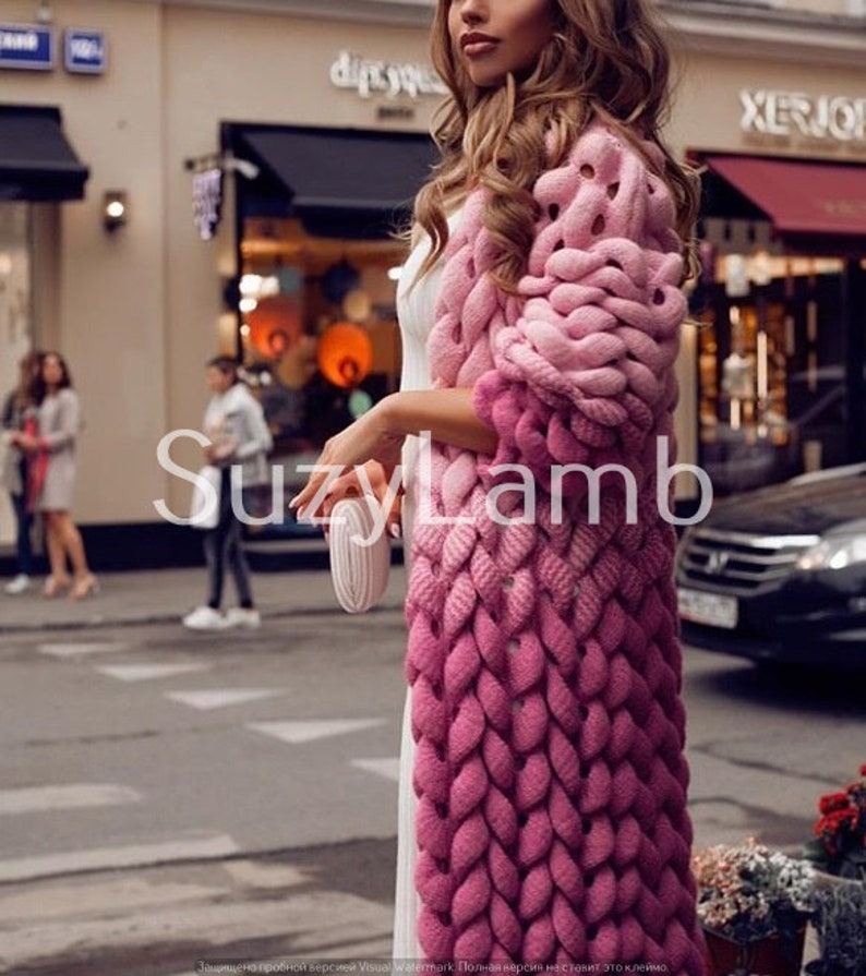 Chunky Stricken Rosa Strickjacke Lose Strickpullover Lange Etsy