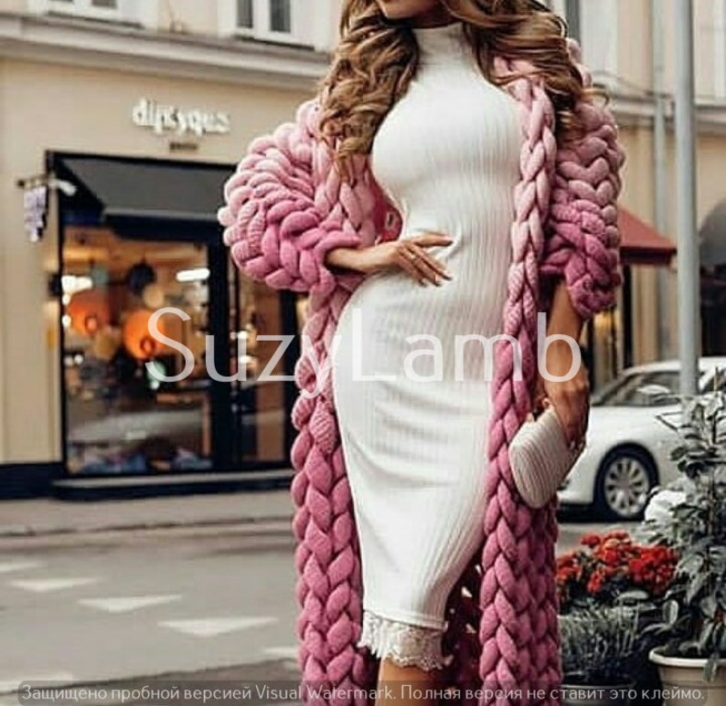 Chunky Stricken Rosa Strickjacke Lose Strickpullover Lange Etsy